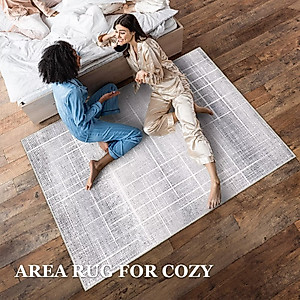 Vamcheer Modern Area Rug 6x9 - Upgraded 10mm Thick Sponge for Exceptional Comfort, Abstract Area Rug for Living Room/Bedroom/Office, Non-Shedding & Easy to Clean, Grey Striped