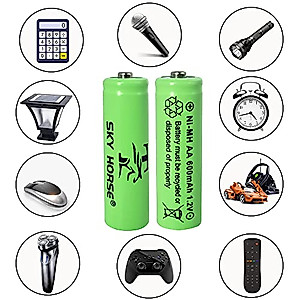 SKY HORSE AA Rechargeable Battery Ni-MH 1.2V 600mAh for Garden Light,Solar Lights,Toys,Remote Control, Mouse(8)…