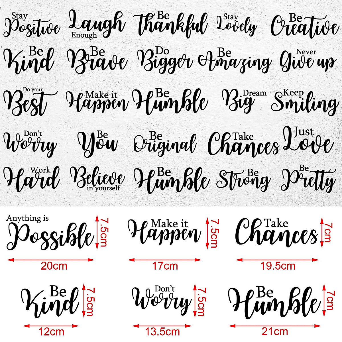 Leinuosen 25 Pcs Vinyl Wall Quotes Stickers Inspirational Quotes Decal Motivational Decor Wall Sticker Positive Saying Wall Art Decor for Bedroom Living Room Office DIY Art