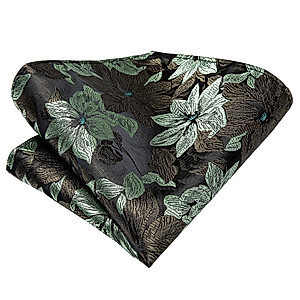 Dubulle Mens Tie Set Solid Paisley Silk Striped Necktie for Men with Cufflinks Tie and Pocket Square,A Sage Green