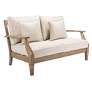 SAFAVIEH Couture Patio Martinique Natural and White Wood Outdoor Loveseat, Natural/White