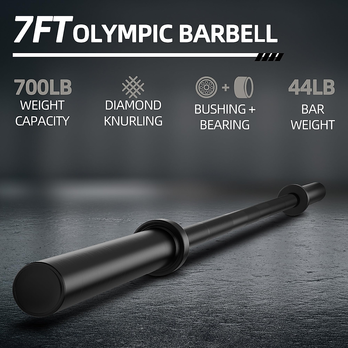 Fitvids Olympic Bar for Weightlifting and Power Lifting Barbell, 700-Pound Capacity (7 Feet, Black)