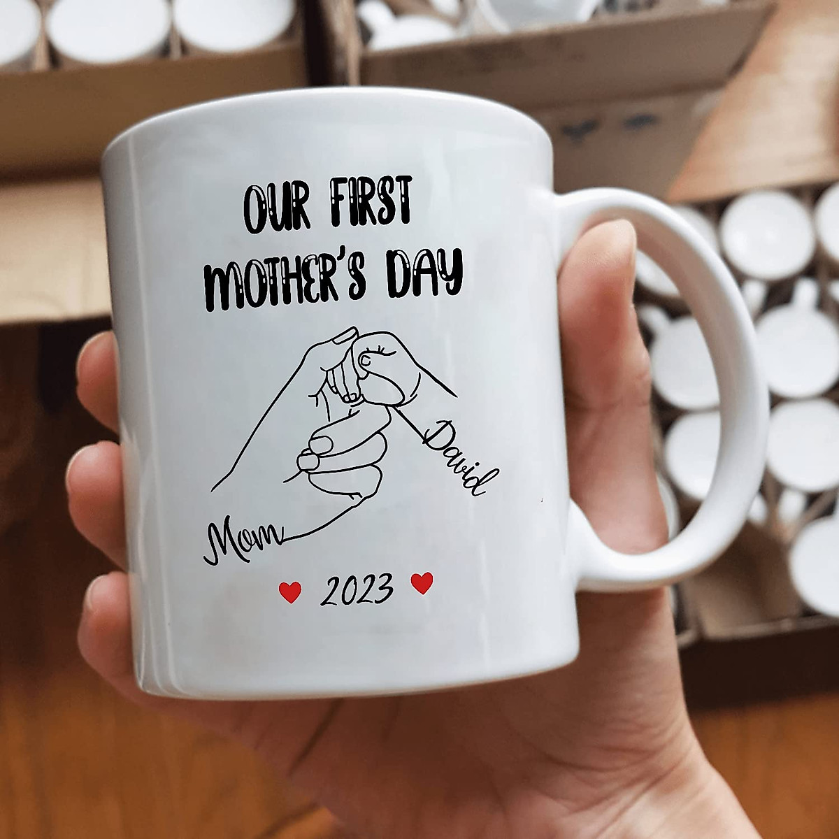 Personalized First Mother's Day Ceramic Coffee Mug, Gift For Mom From Baby, Mug For New Mom, Our First Mother's Day Together Custom Names Mug