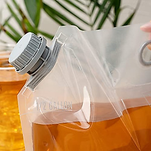 Restaurantware Cater Tek 1/2 Gallon Water Containers 2 Drink Bags - Collapsible Includes Tamper-Evident Caps Clear Plastic Beverage Bags For Catered Events Camping or Hiking Durable Handle