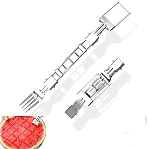 2 Pcs Watermelon Cutter Slicer Tool 2-In-1 Stainless Steel Fruit Cutter Summer Dual Head Foldable Portable Fruit Cutting Fork for Home Party Camping Kitchen Gadget (2)