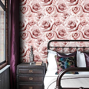 Abyssaly Pink Floral Peel and Stick Wallpaper, 17.7" X 118" Rose Flower Contact Paper for Girls Room Decoration, Removable Self Adhesive Wall Paper Modern Home Decor