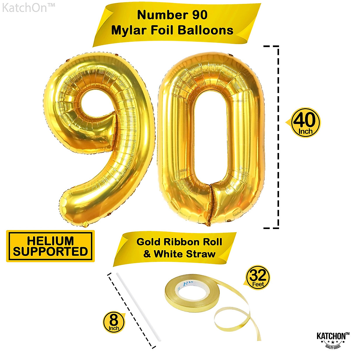 KatchOn, Big Gold 90 Balloon Number - 40 Inch | Gold 90th Birthday Balloon, 90th Birthday Decorations | Number 90 Birthday Balloon | 90th Birthday Balloons, 90th Birthday Party Decor