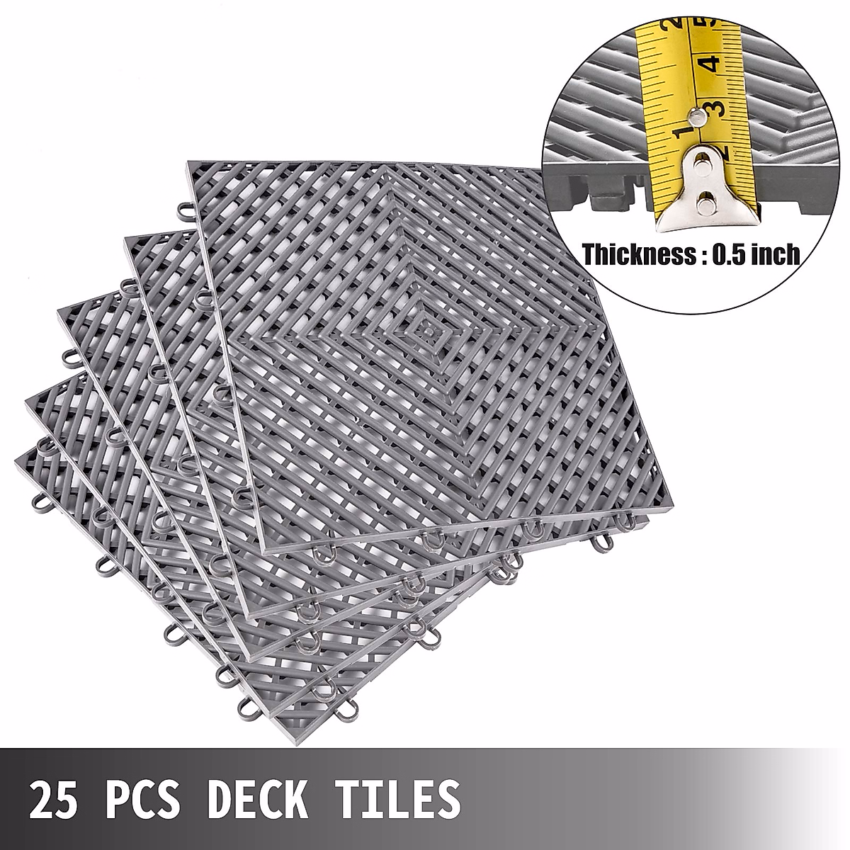 Happybuy Tiles Interlocking 25 PCS Gray, Drainage Tiles 12x12x0.5 Inches, Deck Tiles Outdoor Floor Tiles, Outdoor Interlocking Tiles, Deck Flooring for Pool Shower Bathroom Deck Patio Garage