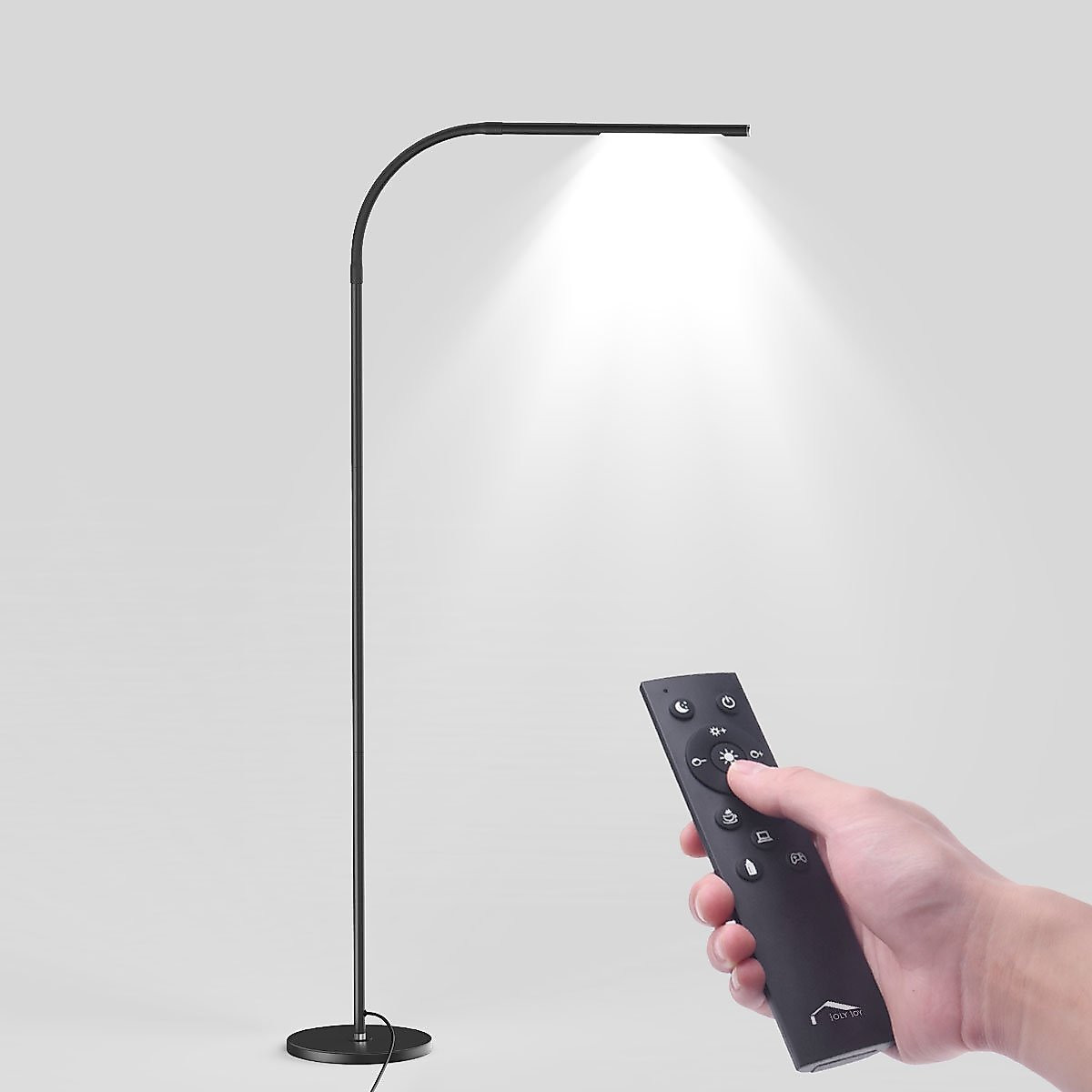 JOLY JOY LED Modern Floor Lamps, Flexible Gooseneck Standing Reading Light W/Stable Base, 4 Color & 5 Brightness Dimmer, Touch & Remote Control, for Living Room, Chair, Couch, Office Task (Black)