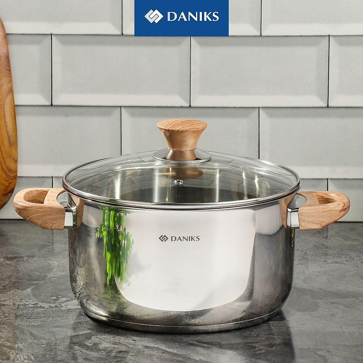 Daniks Oslo Stainless Steel Stock Pot with Glass Lid | Induction 2 Quart | Dishwasher Safe Pot | Heatproof Handles | Soup Pasta Stew Pot | Silver