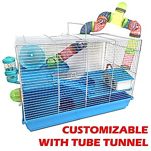 3-Floors Syrian Hamster Home House Rodent Gerbil Mouse Mice Rat Habitat Cage (24" L x 12.5W x 16" H, Blue)