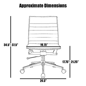 2xhome Modern Office Desk Chair | Upholstered PU Leather Ribbed Armless Mid Back with Metal Frame | Adjustable Height, Tilt Lock | Computer, Home, Executive, Conference, Meetings, Gray