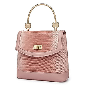 FOXLOVER Genuine Leather Shoulder Bucket Bags for Women Small Handbags Original Design Crocodile Pattern Crossbody Bags Purses(pink)