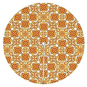 Autumn Damask Pattern round outdoor tablecloth,Round Tablecloth with Umbrella Hole and Zipper for Patio Garden,Waterproof Spill-Proof,for patio table with umbrella(72" Round,Dark Mustard and Paprika)