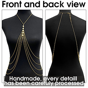 Yomiie Pearl Body Chain Sexy Cross Chest Chain Multilayer Gold Layered Tassels Fashion Pearl Necklace Body Chains Jewelry Hot Bikini Bra Beach Show for Women