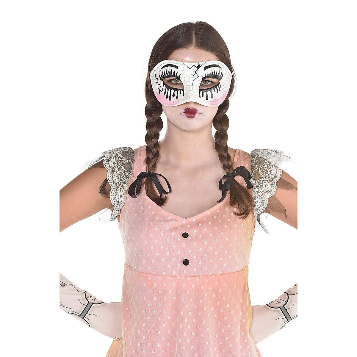 amscan Creepy Doll Half Mask - Adult Standard Size | Multicolor - Pack of 1