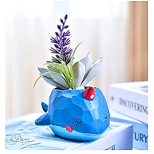 Cute Whale Flower Pot with Drainer Garden Flower Pot Resin Succulent Potted Bonsai Plant Stand Home Desk Mini Ornaments Balcony Landscape Ideas Blue Whale