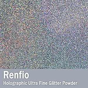 Renfio Holographic Silver Ultra Fine Glitter Powder, 3.5 Oz (100g) Metallic PET Flake 1/128" 0.008" 0.2mm Face Glitters for Craft Resin Pigment Tumbler Ornament Painting Hair - Diamond Laser Silver