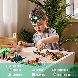 SEVENKA LED Headlamp for Kids, Outdoor Toy Head Lamp Flashlight for Boys Girls Toddler, 3.4oz Lightweight Headlight Camping Gear, Roar/Mute, Birthday Gift (Battery Included)