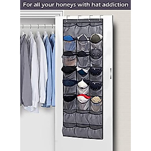 KEETDY 24 Baseball Hat Rack for Door Large Hat Organizer for Baseball Caps with Elastic Pockets Caps Holder Protect and Display Hat Storage
