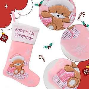 Cuteoy Baby’s First Christmas Stockings Boy Girl Xmas Stockings Gifts for Newborn Ornament Home Family Decor,Pink, 20’’