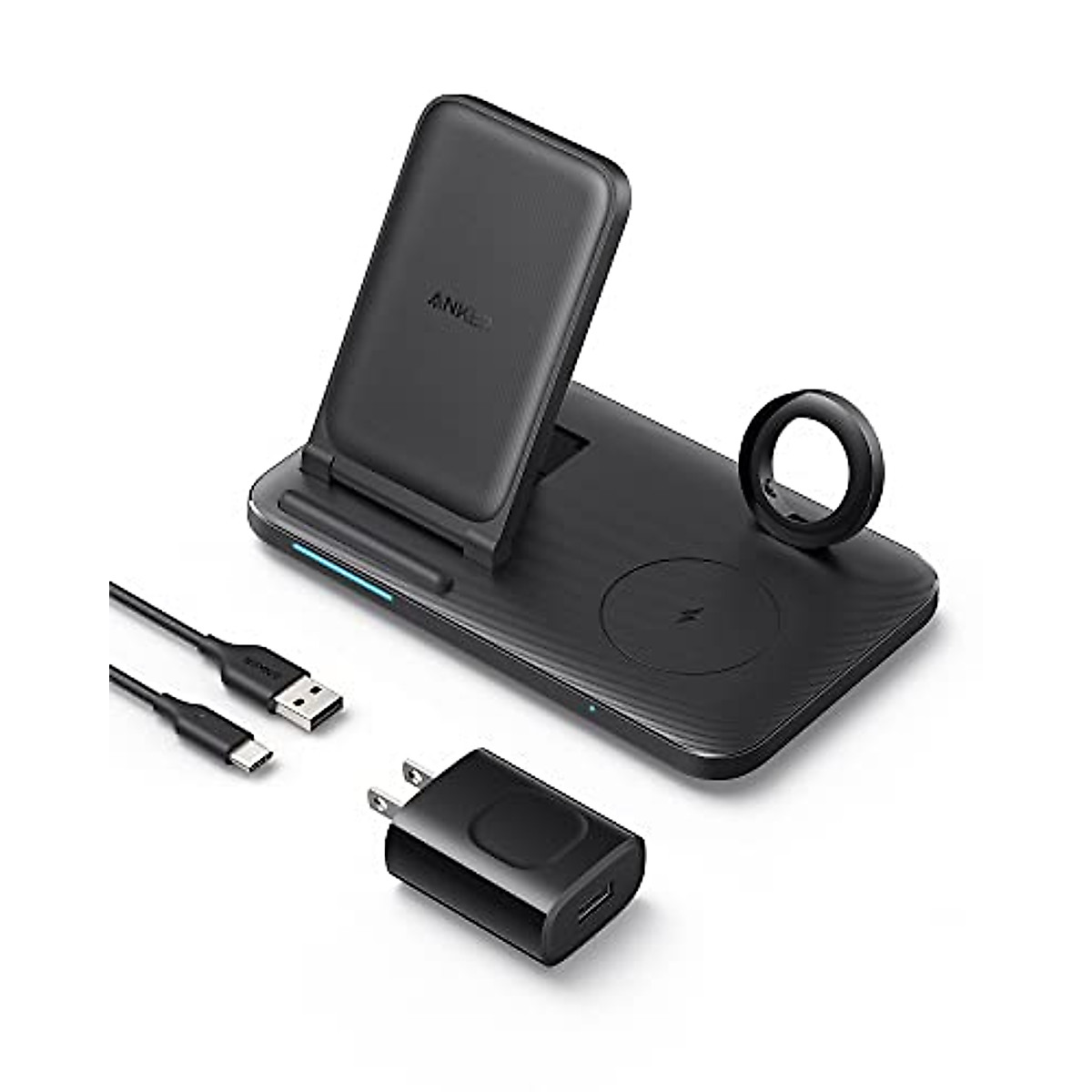Anker Foldable 3-in-1 Wireless Charging Station with Adapter, 335 Wireless Charger, for iPhone 14 Series, AirPods Pro, Apple Watch Series 1-6 (Works with Original 1m/3.3ft USB-A Cable, Not Included)