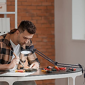 YOCTOSUN Magnifying Desk Lamp with Clamp, 5X Real Glass Lens, 3 Color Modes Stepless Dimmable, Adjustable Arm Magnifying Glass with Light and Stand for Reading, Painting, Sewing & Crafts