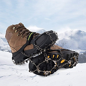 Upgraded Version of Walk Traction Ice Cleat Spikes Crampons,True Stainless Steel Spikes and Durable Silicone,Boots for Hiking On Ice & Snow Ground,Mountian.