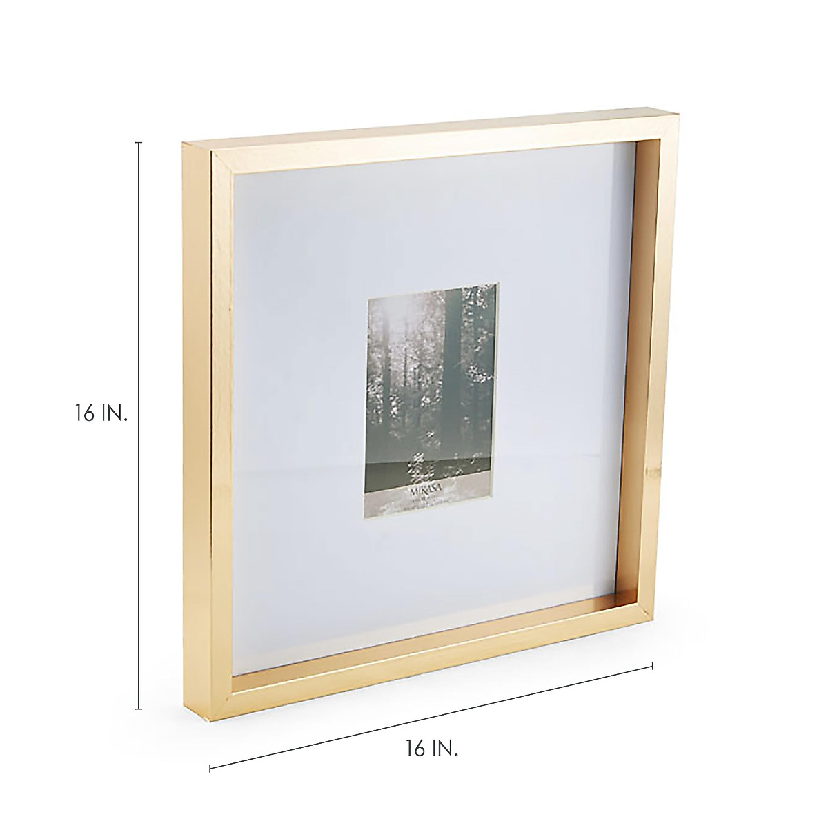 Mikasa 16x16 in. Gallery Frame for 15x15 in. Photo with 2 mm Beveled Mat, Vertical or Horizontal Display, Gold