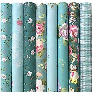 Mililanyo 8Pcs 18x22 inch Cotton Fabric Green Floral Rose Fat Quarters Fabric Pre-Cut Quilt Squares for Patchwork Quilting and DIY Sewing Projects