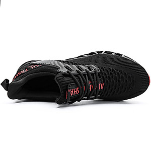 FRSHANIAH Steel Toe Shoes for Men Indestructible Work Sneakers Puncture Proof Slip On Safety Shoes for Industrial Coustruction Black Red Size 11