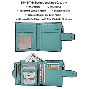 AINIMOER Women's RFID Blocking Leather Small Compact Bi-fold Zipper Pocket Wallet Card Case Purse with id Window (Wavy Sky Blue)