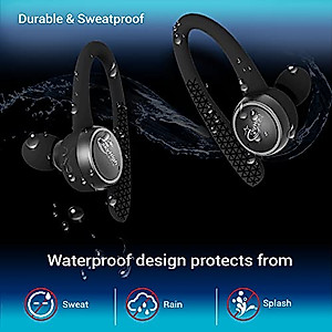 Sky High Logic True Wireless Earbuds with Charging Case - Bluetooth 5.0 Headphones with Ear Hook - Environment Noise Canceling, Waterproof for Fitness, Calls Sky7 Black