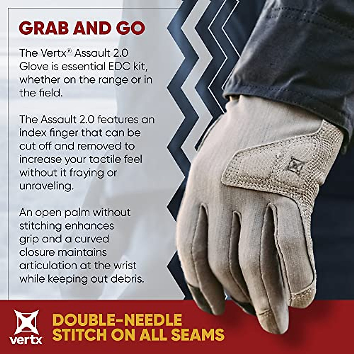 Vertx Mens Gloves, Breathable, Touch Screen Compatible Leather Palm, Removable Index Finger, Black, Medium