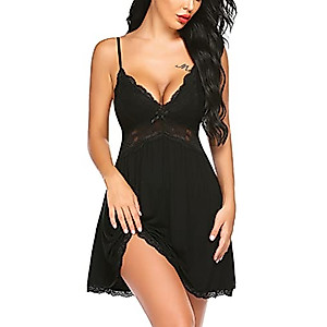 Avidlove Sexy Sleepwear for Women Chemise Nightgown Slip Lingerie Dress V-Neck Night Gown (Black, L)