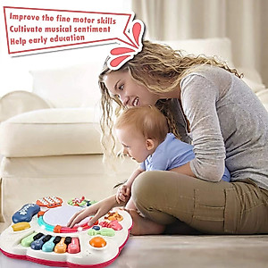 Dahuniu Baby Toys 6 to 12 Months, Learning Musical Table, Activity Table for 1 2 3 Years Old, 11.8 x 11.8 x 12.2 inches (Red)