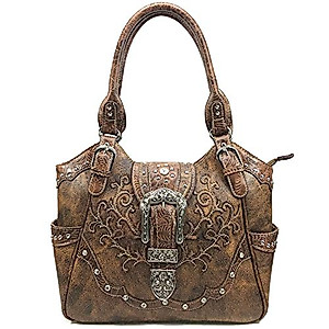 Zelris American Albino Western Floral Buckle Conceal Carry Women Tote Purse Handbag (Brown)