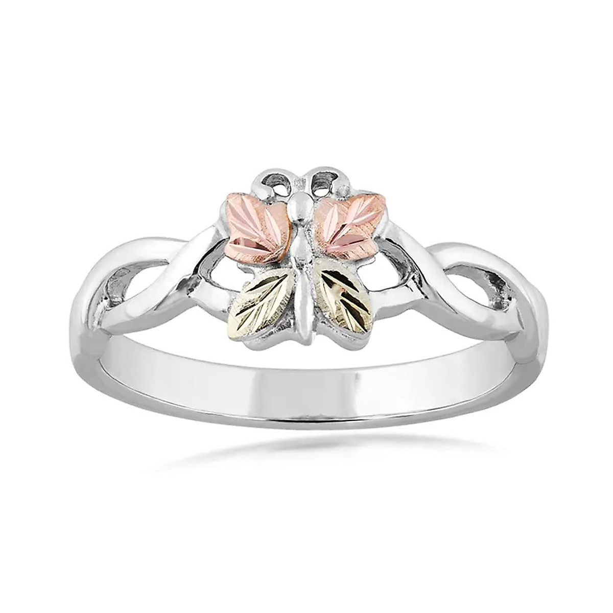 Butterfly Ring, Sterling Silver, 12k Green and Rose Gold Black Hills Gold Motif, Size 7.5