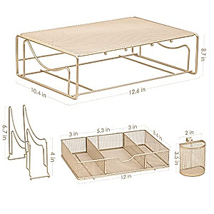ARCOBIS Gold Desk File Organizer for Women, Desk Organizers and Accessories with Pen Holder & Sliding Drawer & Vertical File Folder Sorters, Cute Desktop File Holder for Office Supplies