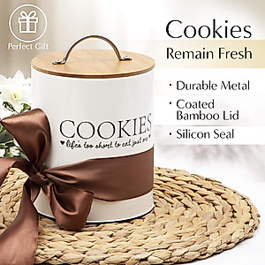 D'Lifeful Farmhouse Cookie Jars for Kitchen Counter with Airtight Seal Bamboo Lid - Decorative Tin Cookie Jar with Lids - Storage Container for Cookies and Baking Supplies