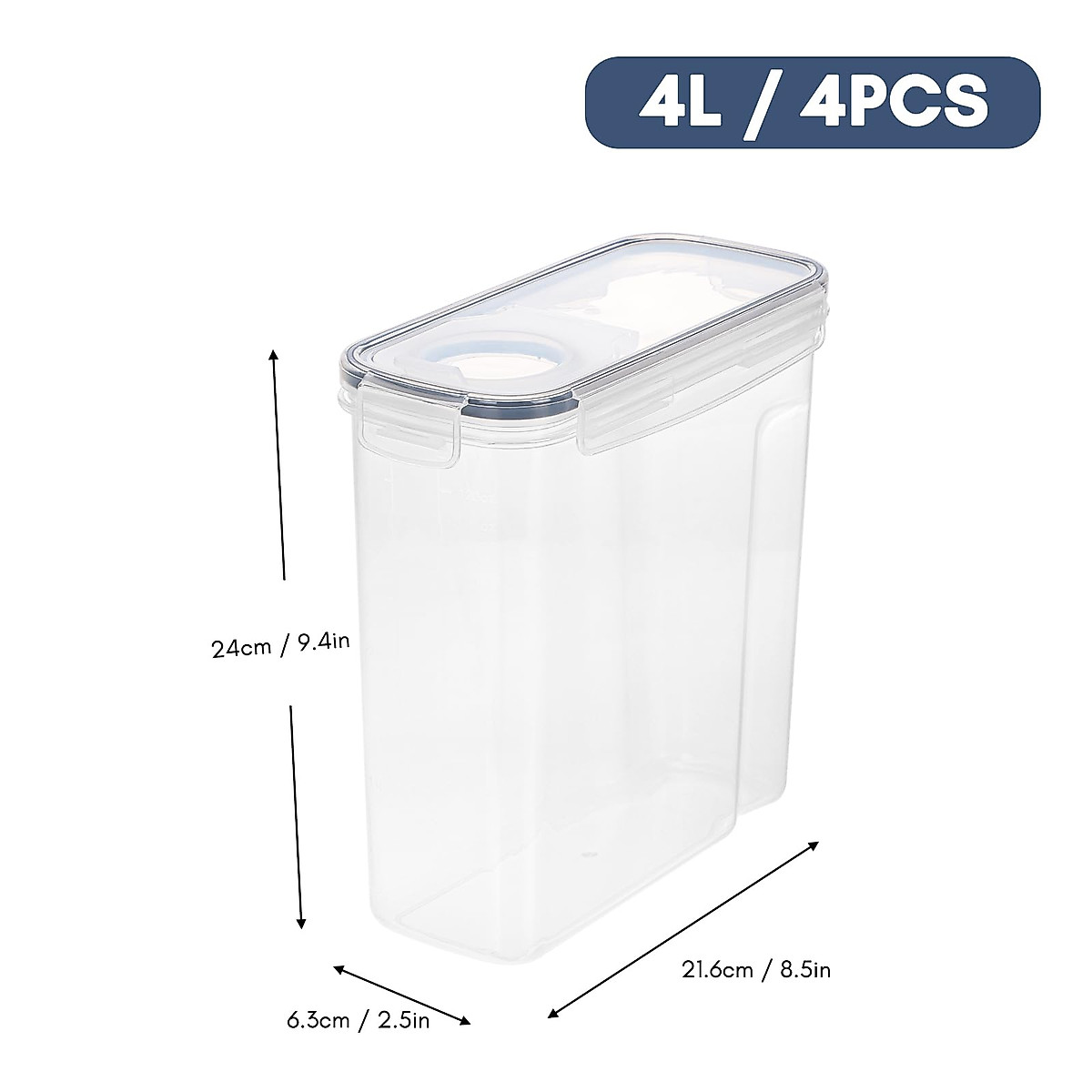 4pcs 4L Cereal Containers Storage Airtight Large Food Storage Containers for Kitchen Organization, 135oz Plastic Cereal Pantry Containers with Measuring Spoons, for Flour, Sugar, Rice