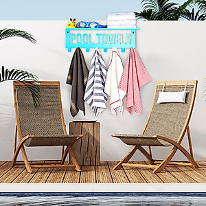 Tandefio Pool Towel Rack with Shelf Outdoor Wall Mounted Towel Holder 8 Hooks for Pool Bathroom Blue Metal Towel Hanger Towel Storage Indoor Outdoor for Robe, Towel, Coat, Swimsuit, Bag, Keys