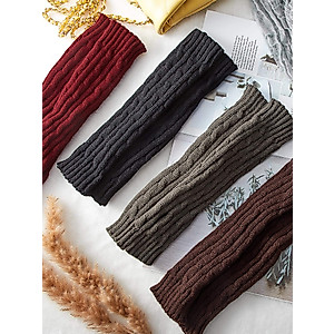 4 Pairs Knitted Arm Warmers Gloves Winter Long Fingerless Gloves Thumb Hole Gloves Mittens for Women and Men (Black, Dark Gray, Wine Red, Coffee)