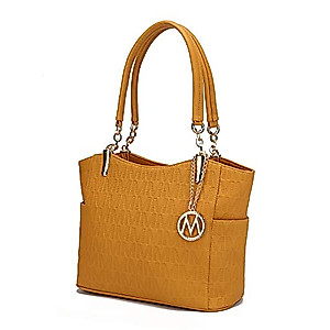 Mia K Collection Shoulder Handbag for Women: Vegan Leather Satchel-Tote Bag, Top-Handle Purse, Ladies Pocketbook Mustard