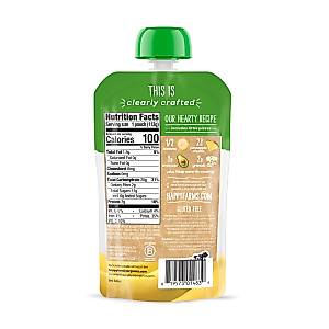 Happy Baby Organics Stage 2 Baby Food Pouches, Gluten Free, Vegan & Healthy Snack, Clearly Crafted Fruit & Veggie Puree, Bananas, Pineapples, Avocado & Granola, 4 Ounces (Pack of 16)