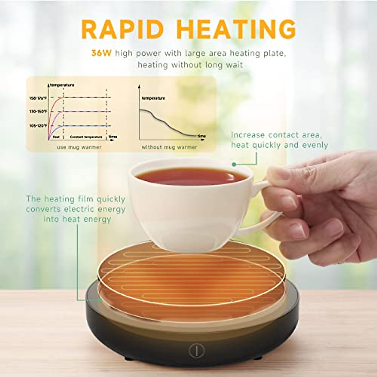 Coffee Mug Warmer Smart Cup Warmer with 3 Temperature Settings Electric Beverage Warmer Plate Auto Shut Off, Coffee, Tea and Milk Warmer for Office Home Desk Use (Cup Not Included)