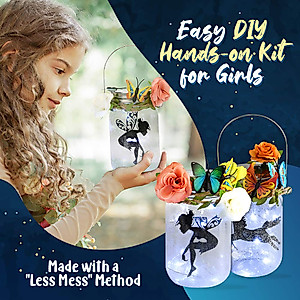 STICKY LIL FINGERS Fairy Jar Night Light Kit - Make Your Own Lanterns Set - Fairy Lantern Craft Kit for Girls - Fairy Night Light - Fairy Jar Kit - Gift Craft Fairy - Fairy Potions Craft Kit