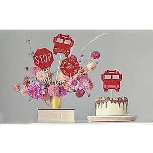 KEWUFD 12PCS Firetruck Birthday Party Centerpiece Stick Firetruck Themed Baby Shower/Birthday Party Table Toppers Sign Fire Academy Graduation Party Decoration Supplies
