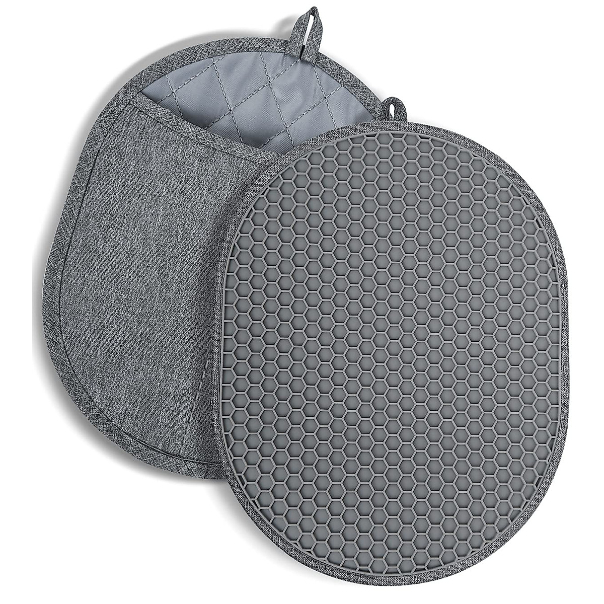 Pot Holders for Kitchen Heat Resistant, Silicone Pot Holders Set of 2 Hot Pads Pot Holders with Pocket Machine Washable for Cooking Baking, 9.8"x7.6"