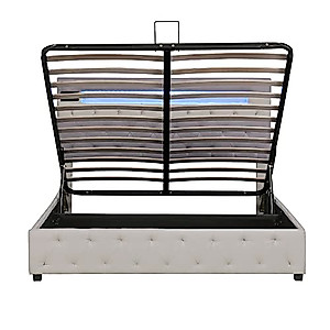 Queen Size Upholstered Platform Bed with Gas Lift up Storage,Adjustable Headboard Featured w/Bluetooth Audio, LED Light and USB Charging,Hydraulic Storage Platform Bed for Kids Teens Adults